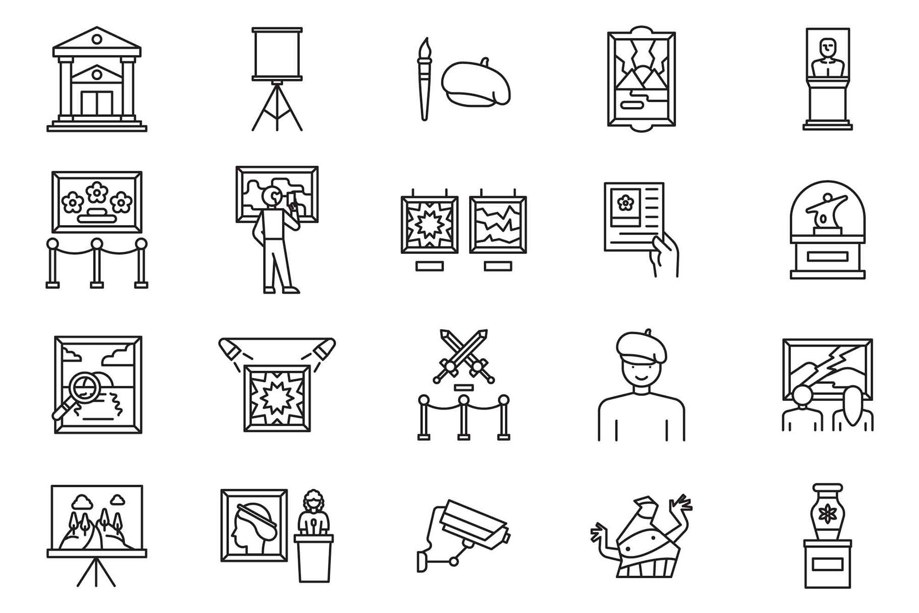 Art Exhibition Icons, an Outline Icon by Graphic Pear | Creative Market
