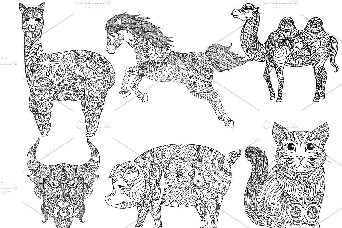 6 unique animal doodles, an Animal Illustration by Somjai King ...