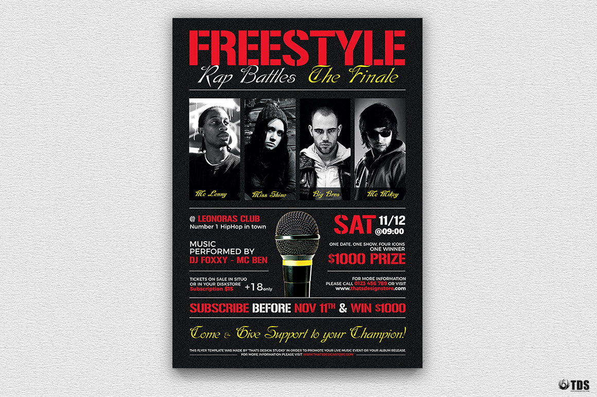 Freestyle Rap Battle Flyer V8, a Flyer Template by ThatsDesign Art ...