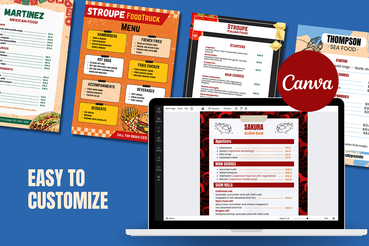5 Food Menu Templates Canva, a Templates & Theme by TemplateCastleStore