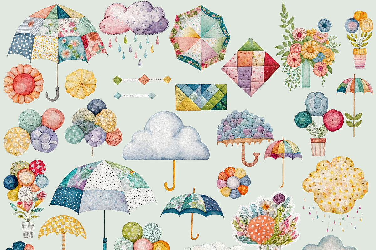 Spring Showers Quilt Clipart, a Graphic by JBArt Clipart