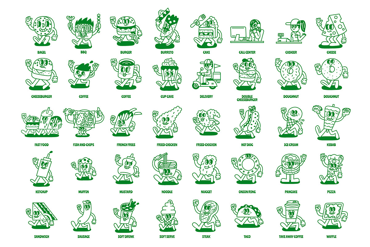 40 Fast Food Characters Design, an Illustration by monkik