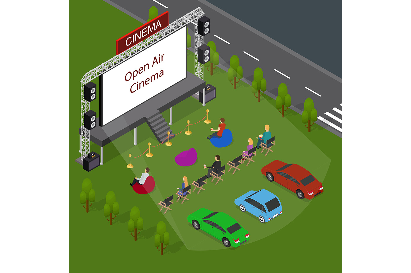 Open Air Cinema Concept Card, a Work Illustration by Bigmouse_art