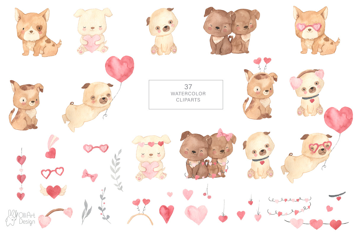 Dog clipart. Valentine's day set
