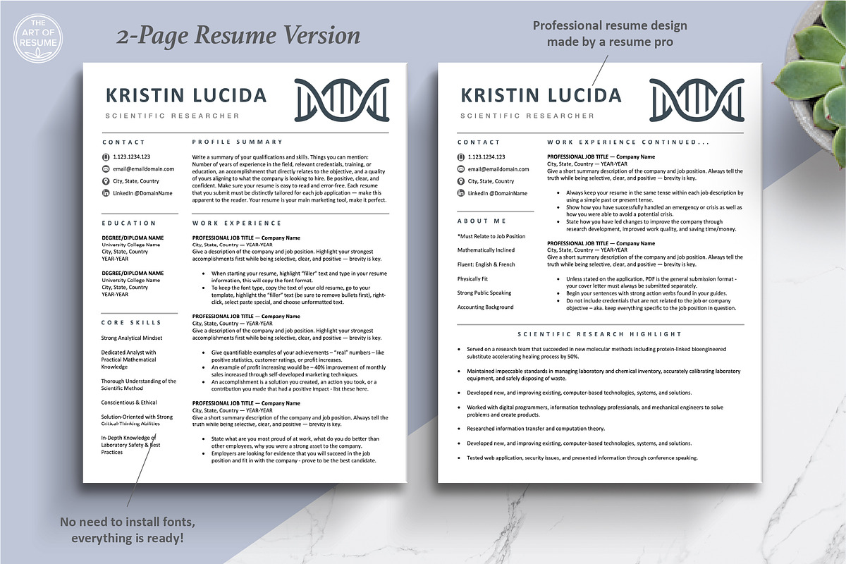 Science Resume Templates | Scientist, a Resume Template by The Art of ...