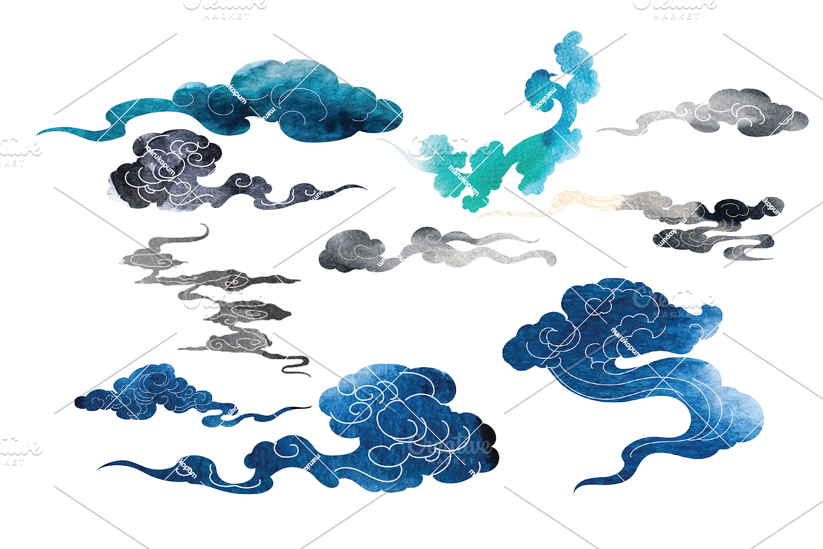 Cloud illustration in Vintage style.