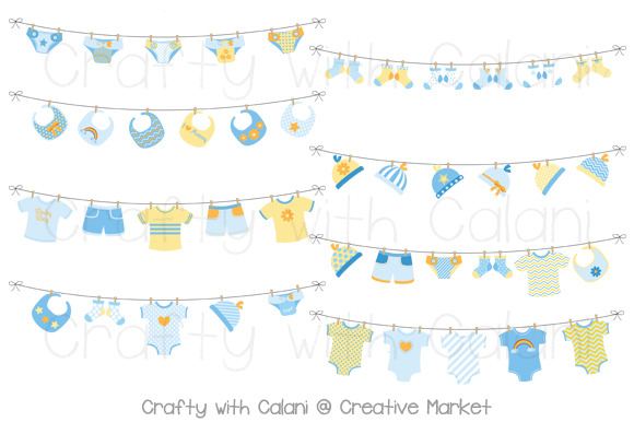 Blue Baby Laundry Bunting, a Decorative Illustration by Crafty with Calani