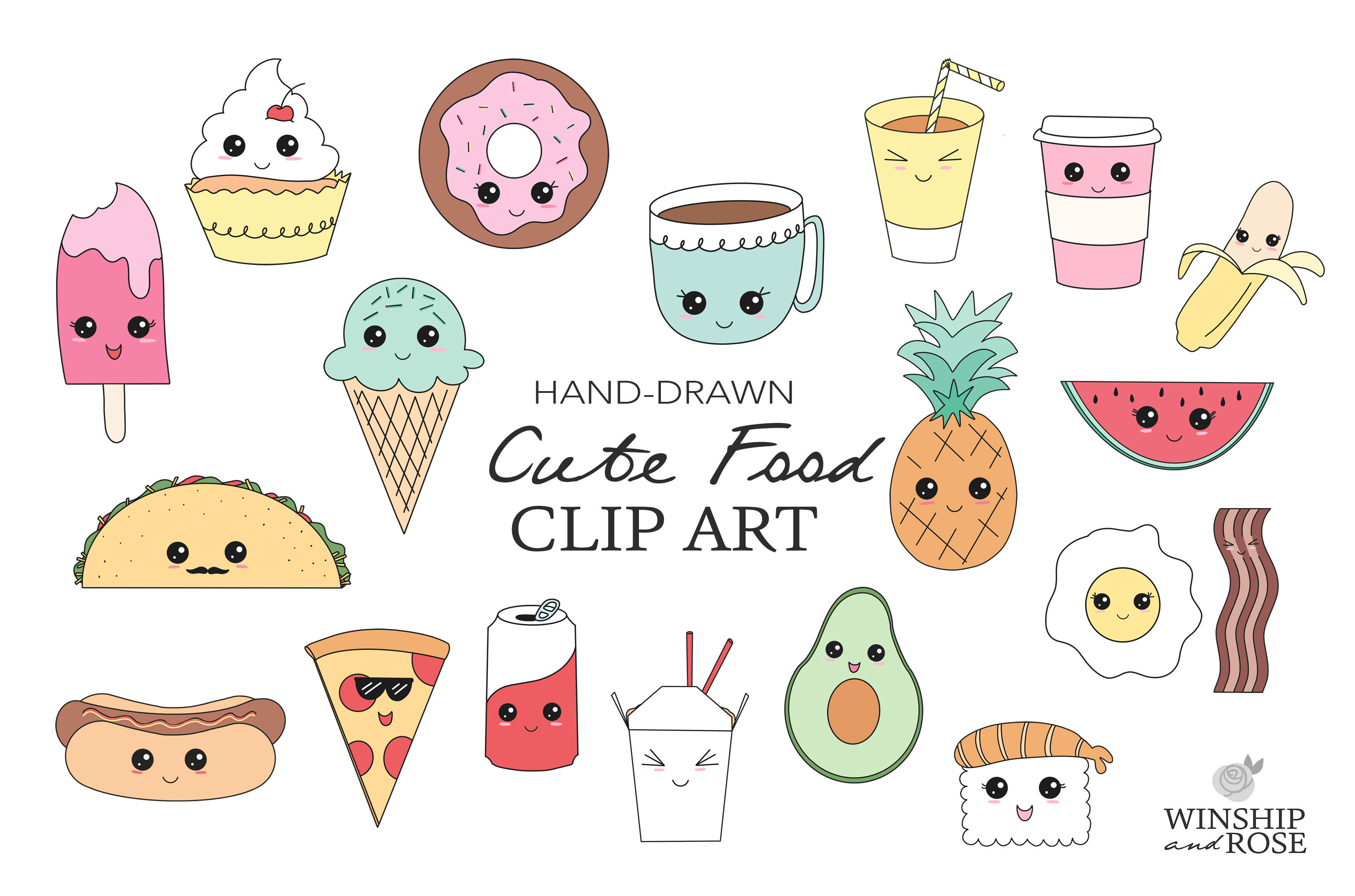 Cute Food Clip Art - Kawaii Graphics, a Food Illustration by ...