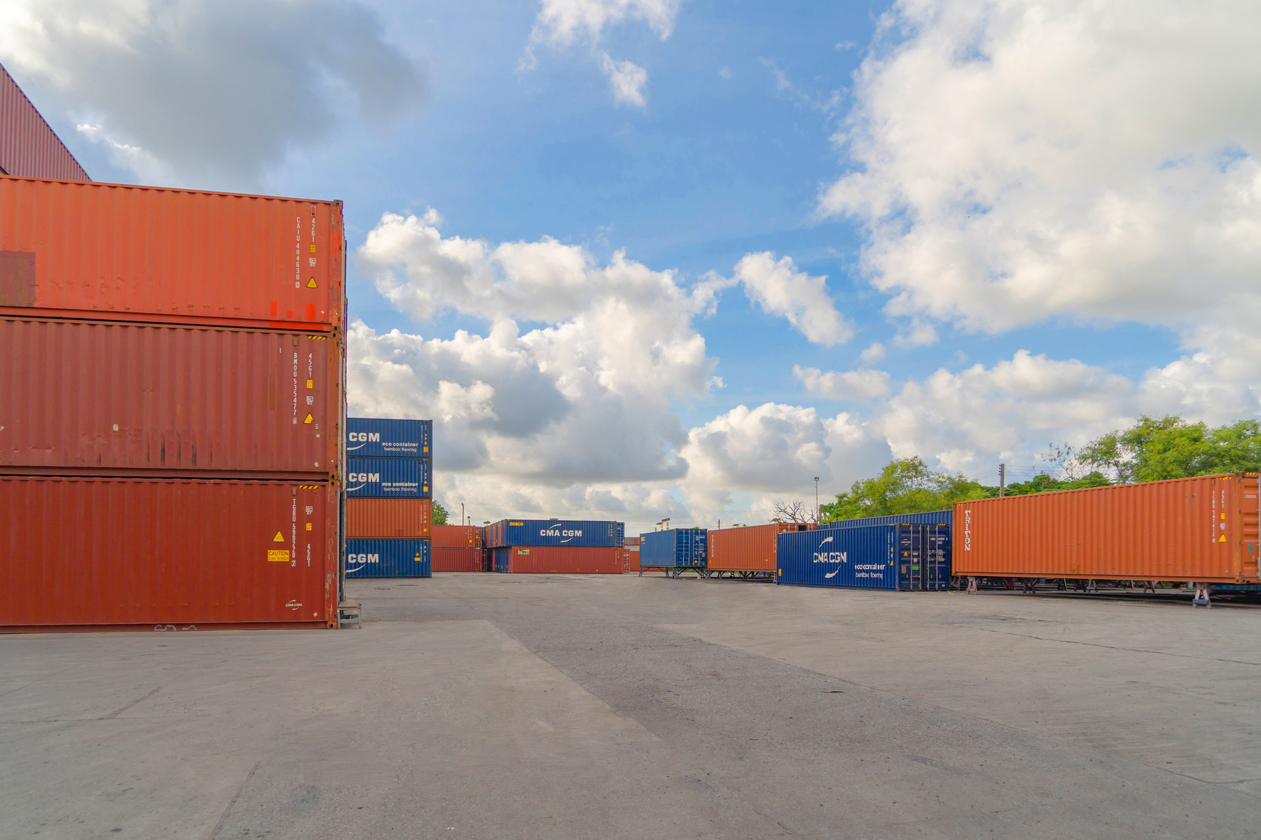 Shipping container site loading by crane in logistic port wareho, a ...