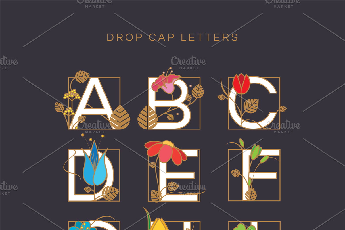 Drop Cap illuminated initials, a Symbol Font by Polar Vectors