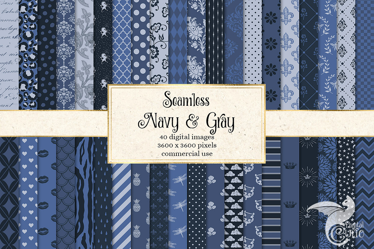 Navy and Gray Digital Paper, a Pattern Graphic by Digital Curio