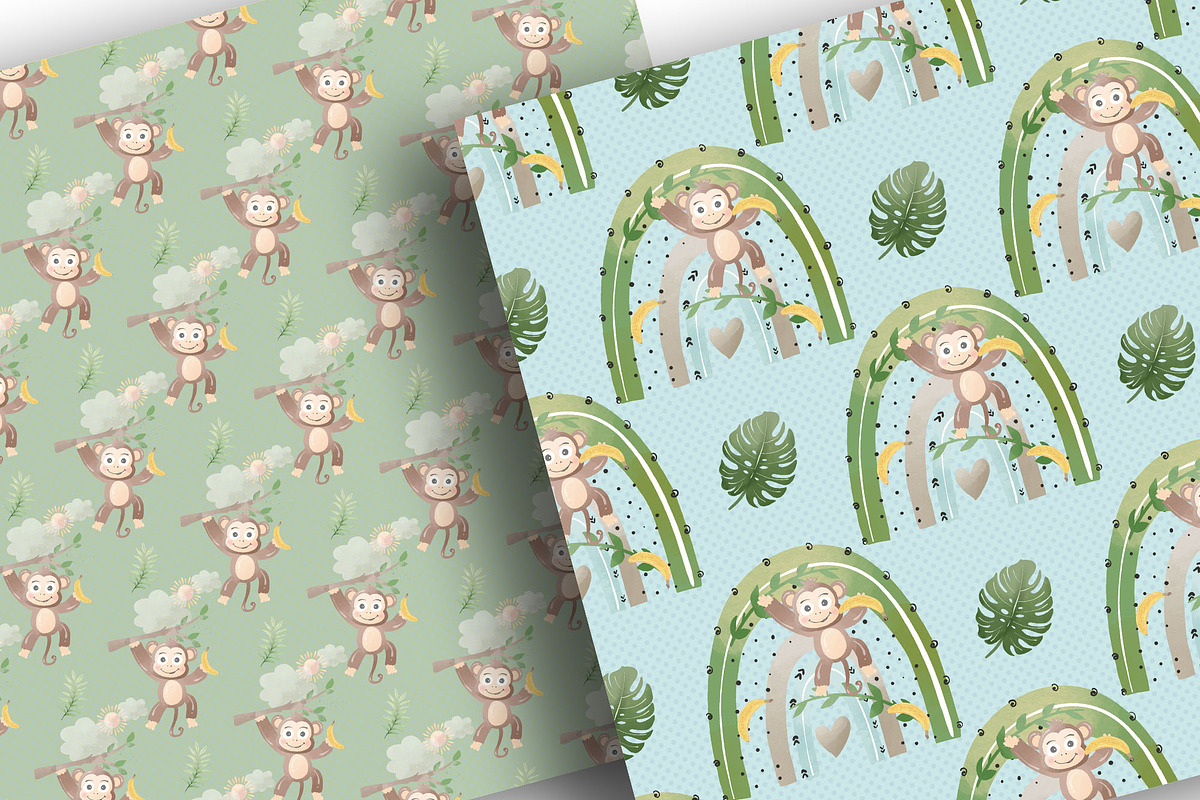 Cute Monkey digital paper pack, a Pattern Graphic by designloverstudio ...