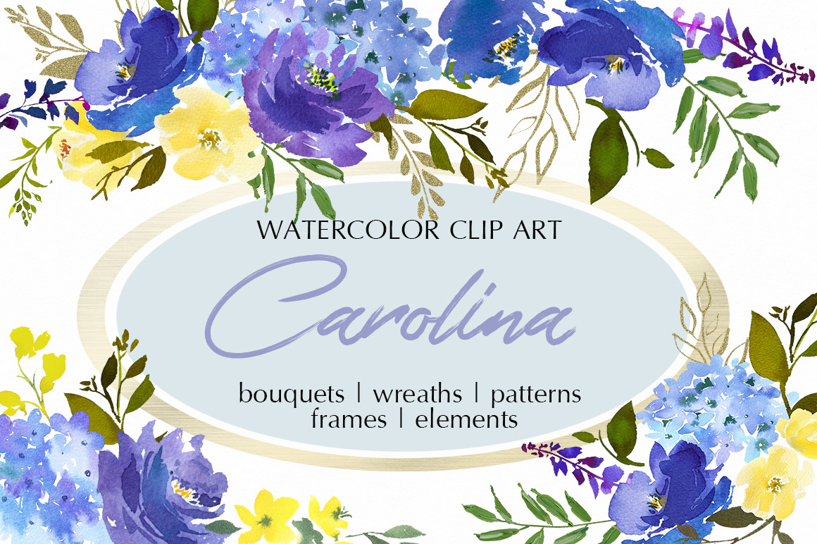 Blue Yellow Watercolor Florals PNG, a Decorative Illustration by ...