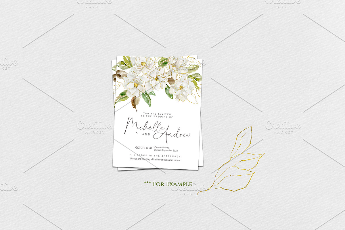 Watercolor & Gold Magnolia Flowers, an Illustration by GraphicsDish