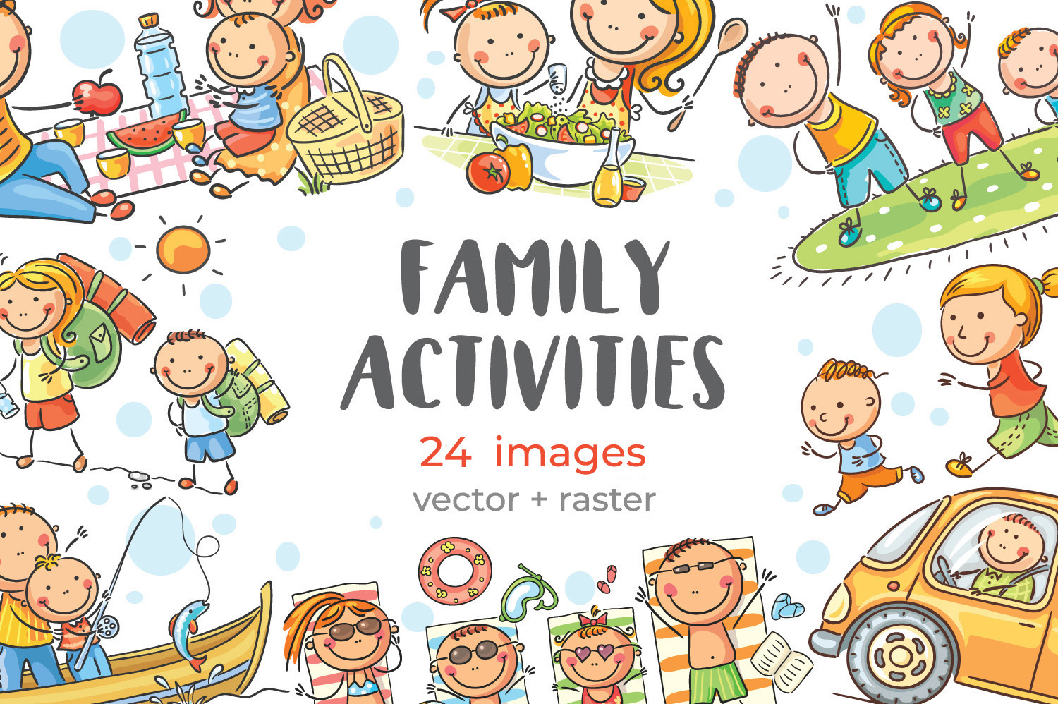 Cartoon doodle family activities set, an Illustration by Bubert Art