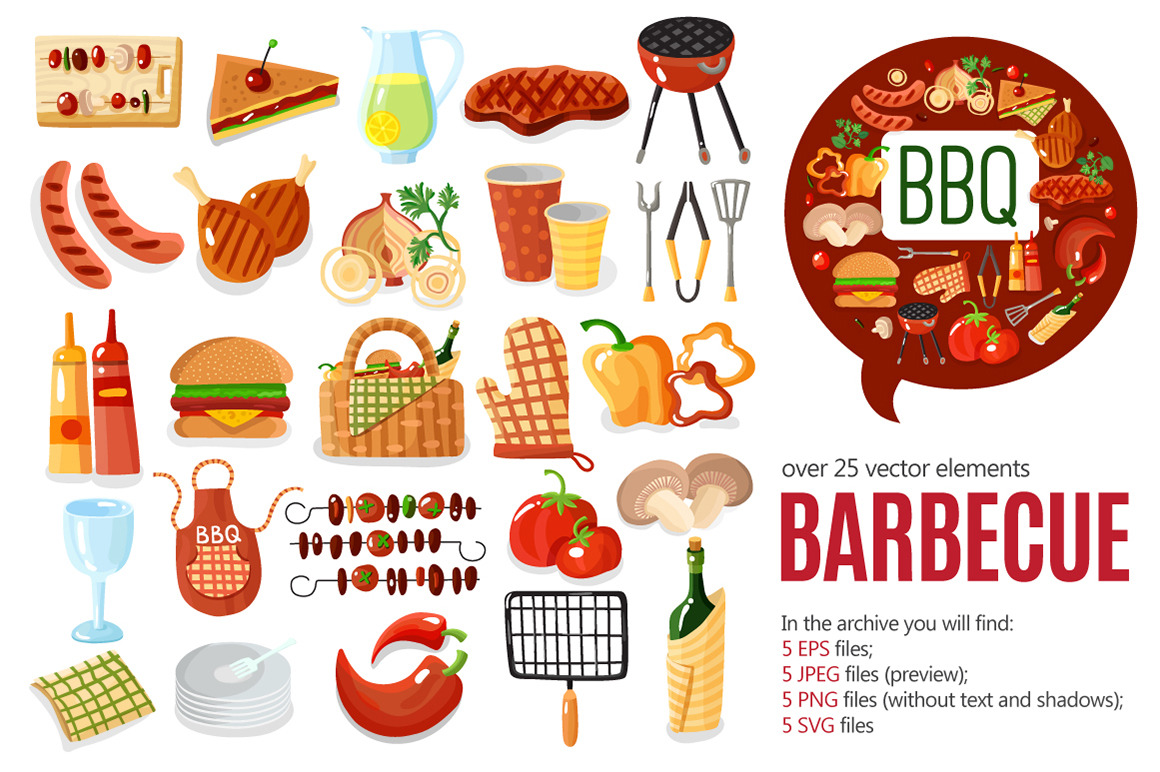 Barbecue Cartoon Set, a Food Illustration by Macrovector