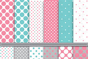 Aqua & Pink Polka Dot Digital Paper, an Illustration by YenzArtHaut ...