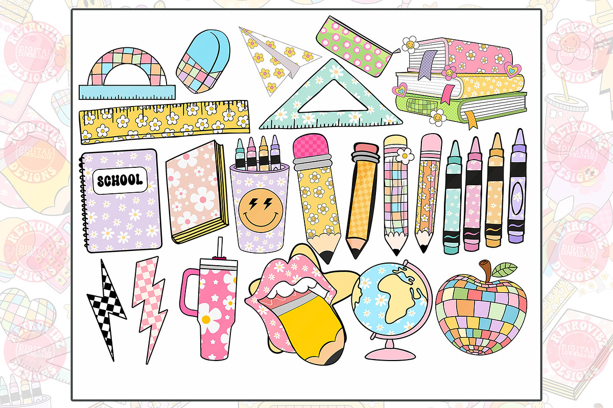 Retro School Supplies Clip Art Files