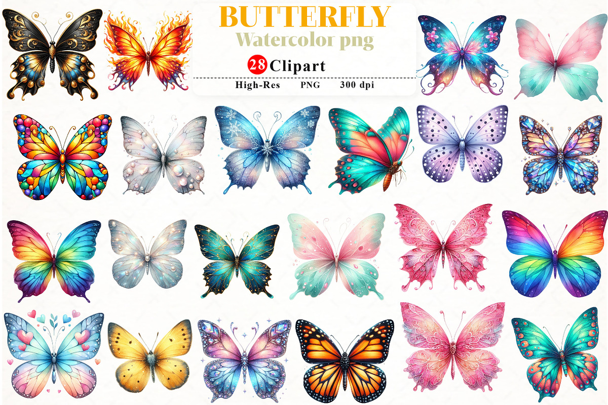 Watercolor Butterfly Clipart PNG, an Illustration by Watercolor design