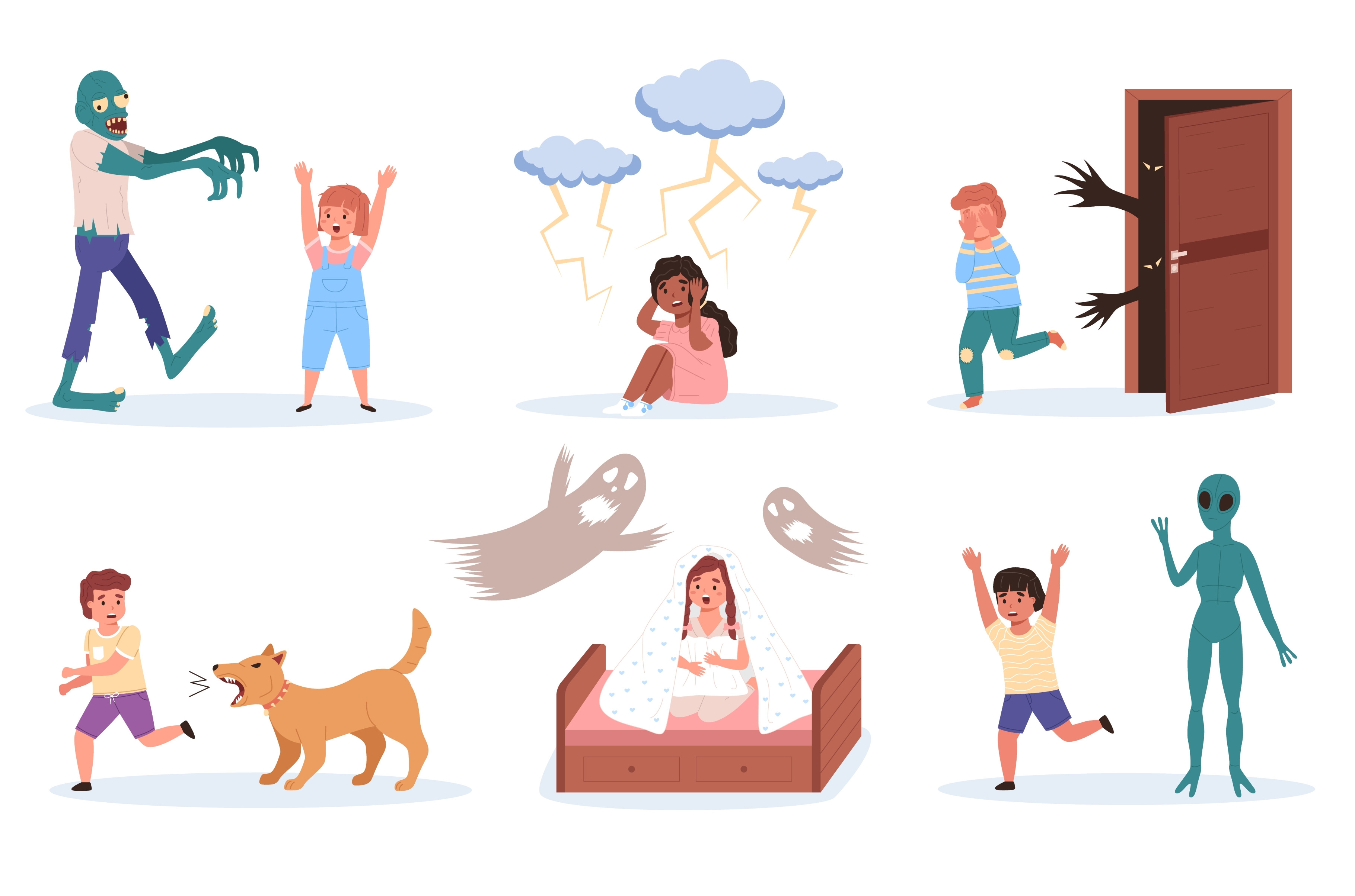 Children fears. Little kids phobias | People Illustrations ~ Creative ...