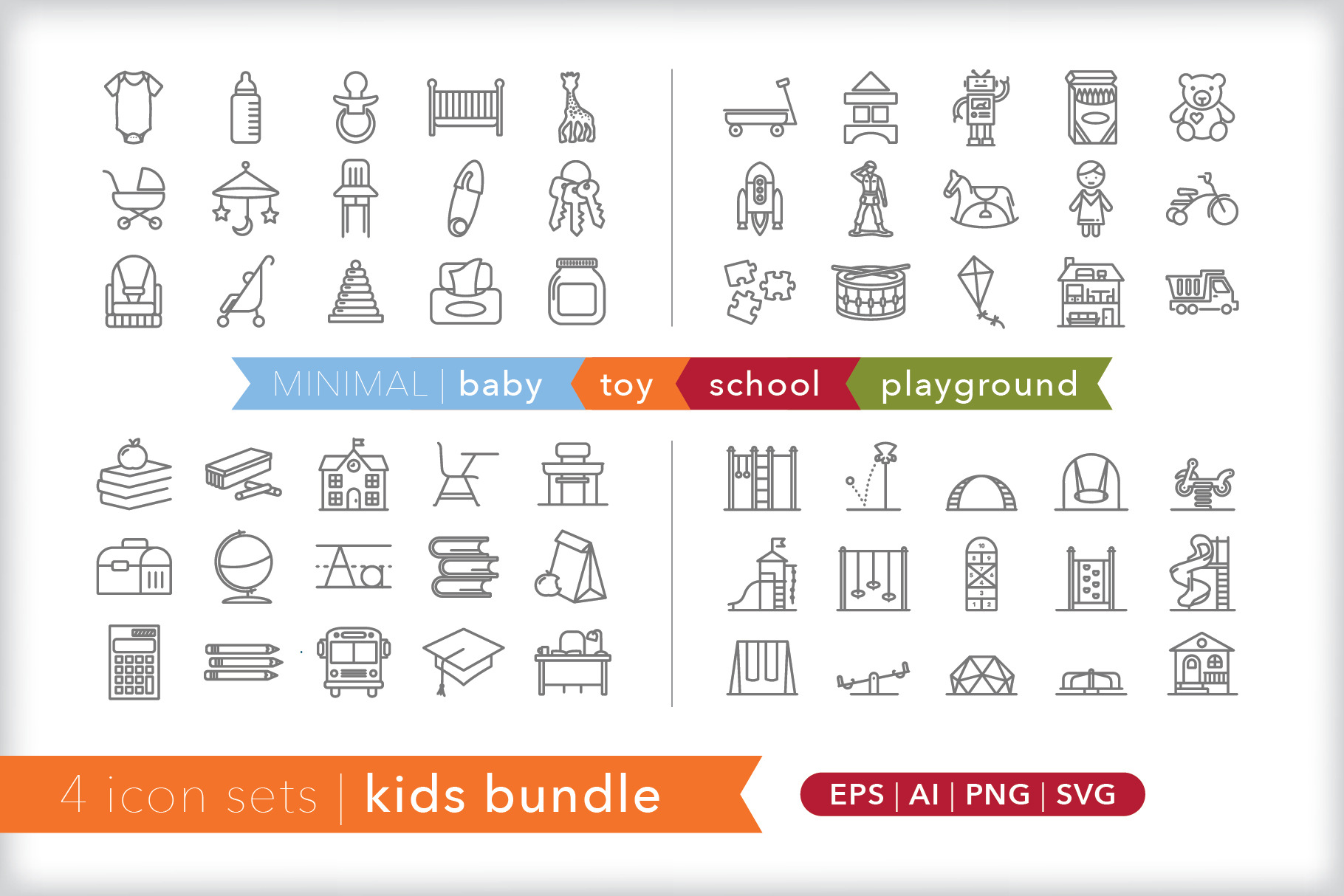 Kids 4-pack icon bundle, an Outline Icon by Picture Window