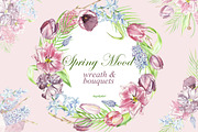 spring watercolor bouquets, wreath | Illustrations ~ Creative Market