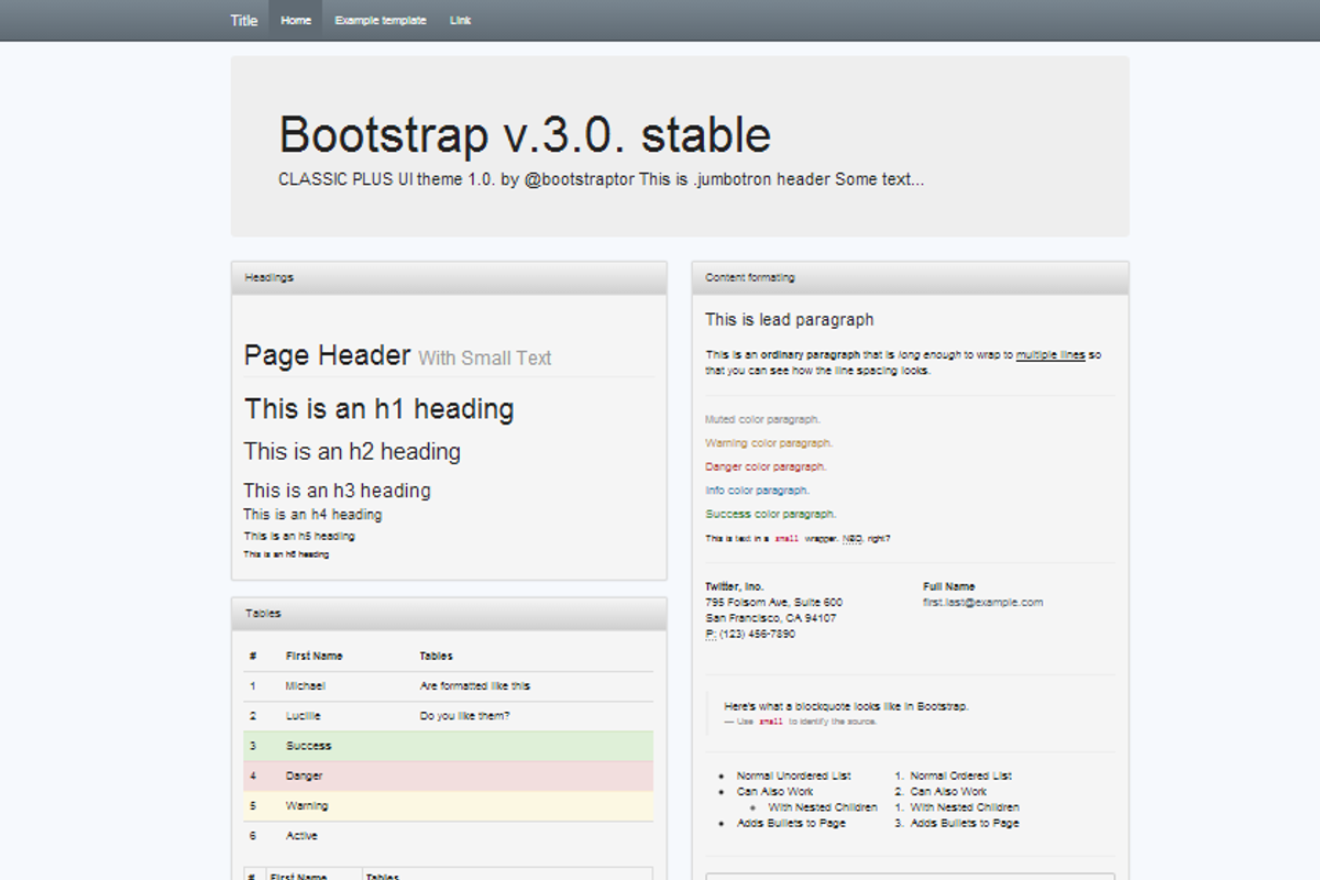 Bootstrap 3.0. v. theme Classic Plus, a Bootstrap Template by Bootstraptor