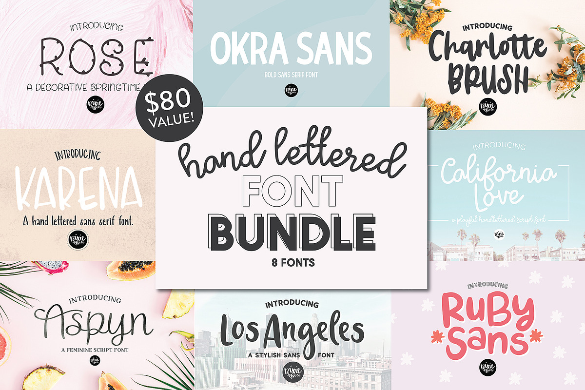 Hand Lettered Font Bundle - 8 Fonts, a Script Font by Blush Font Co ...