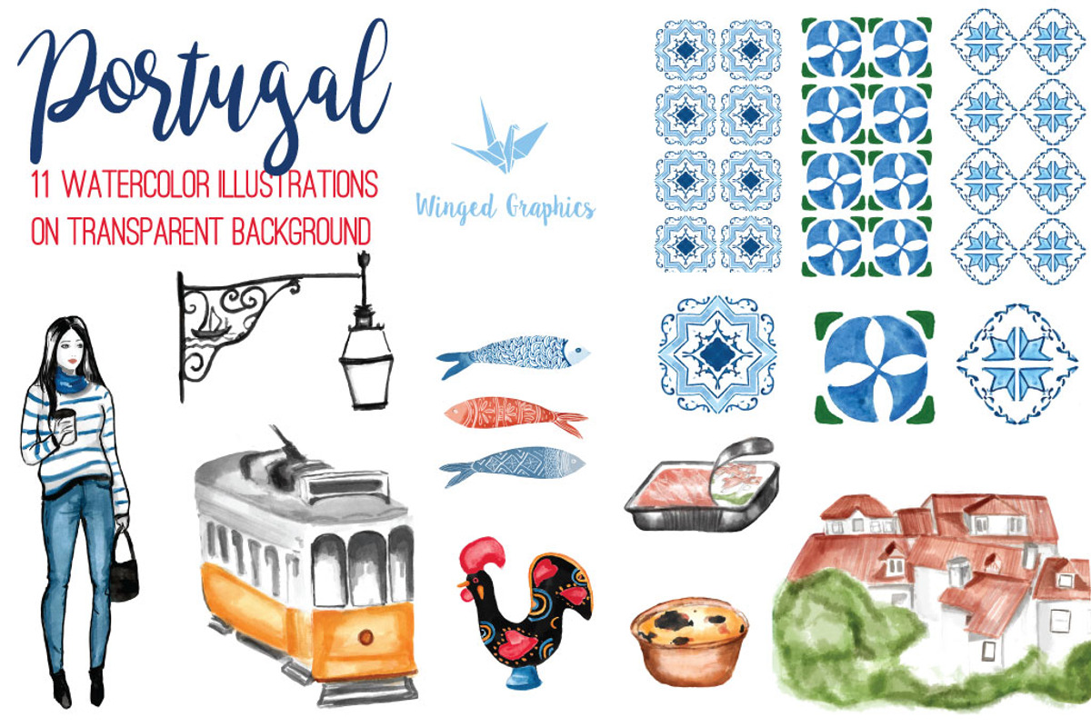 Portugal : watercolor illustrations, an Object Illustration by Winged ...