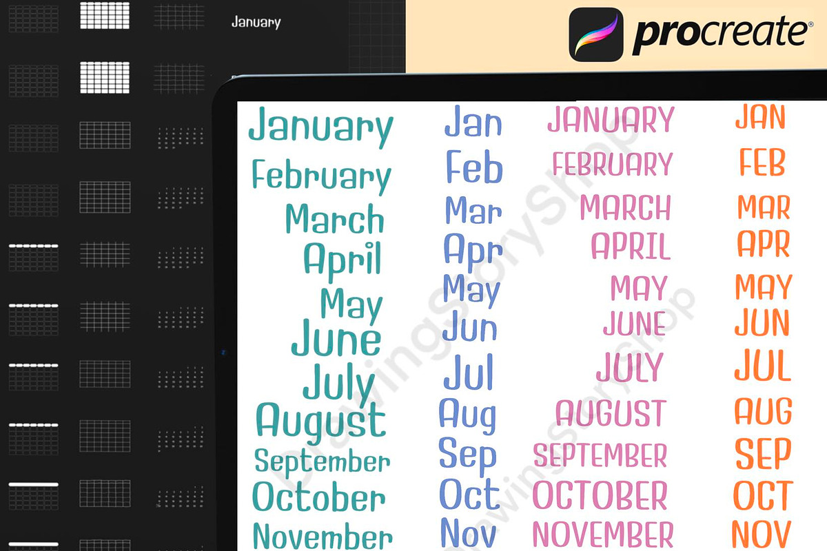 100 Procreate Blank Calendar Stamps, a Brush Add-On by DrawingStoryShop
