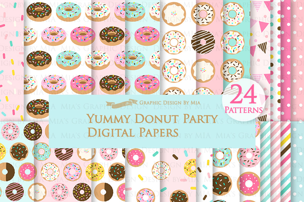 Yummy Donut Clipart+Pattern set, an Illustration by Mia's Graphic Design