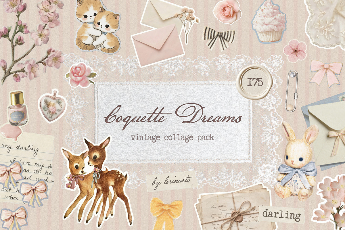Coquette Dreams Vintage Collage Pack, an Object Graphic by lerinartstudio