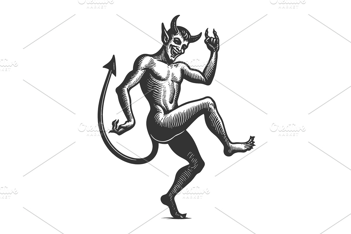 Dancing Devil engraving sketch, an Illustration by AlexArt