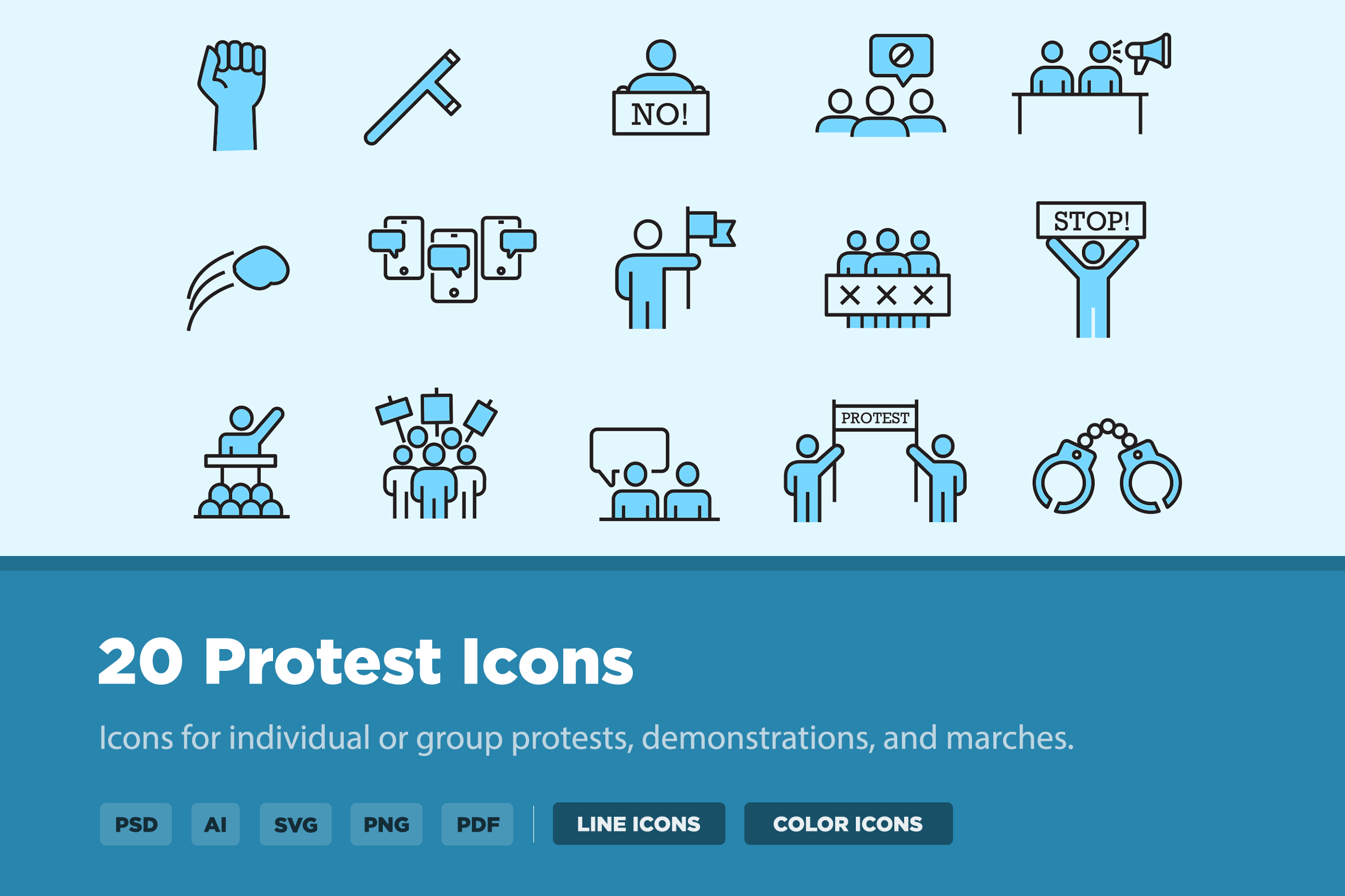 20 Protest Icons, an Icon by Creative VIP
