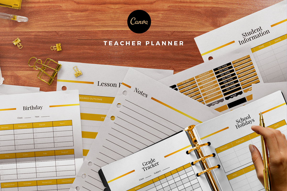 Teacher planner template, Canva, a Stationery Template by The Blog Creative