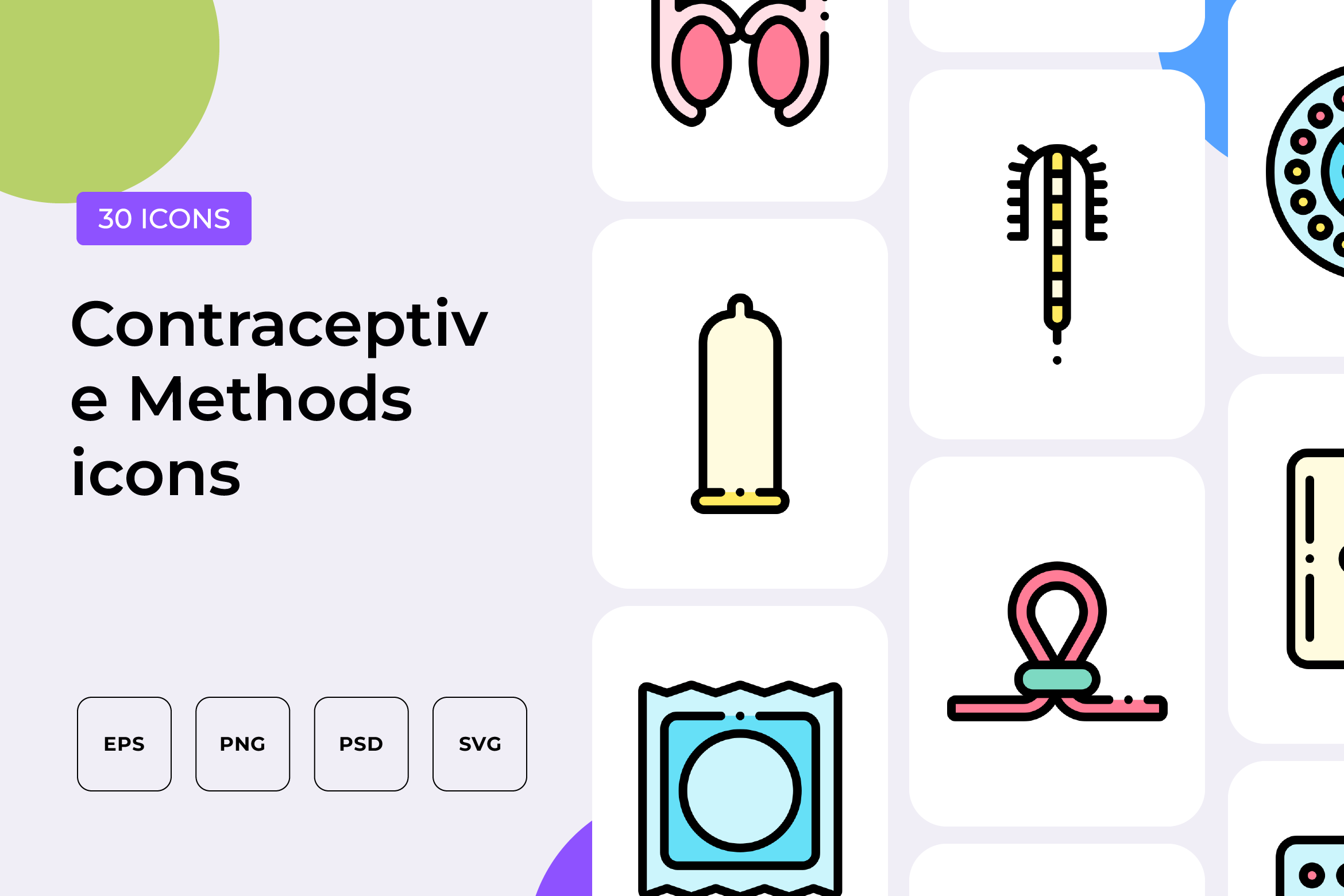 Contraceptive Methods icons, an Outline Icon by Wencory