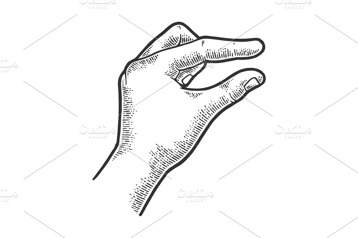 Hand showing tiny small size sketch, an Illustration by AlexArt