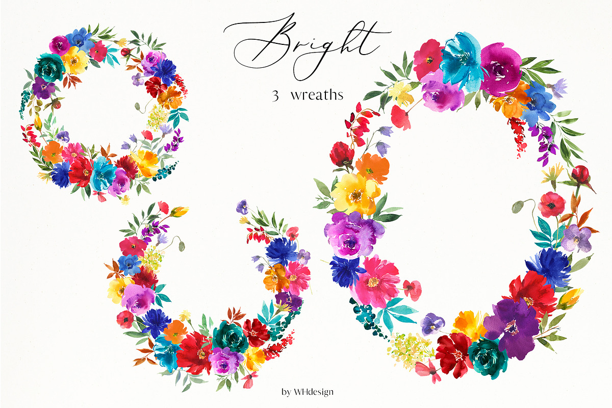 Bright Floral Clipart : Bouquets, Flowers, Leaves, Patterns