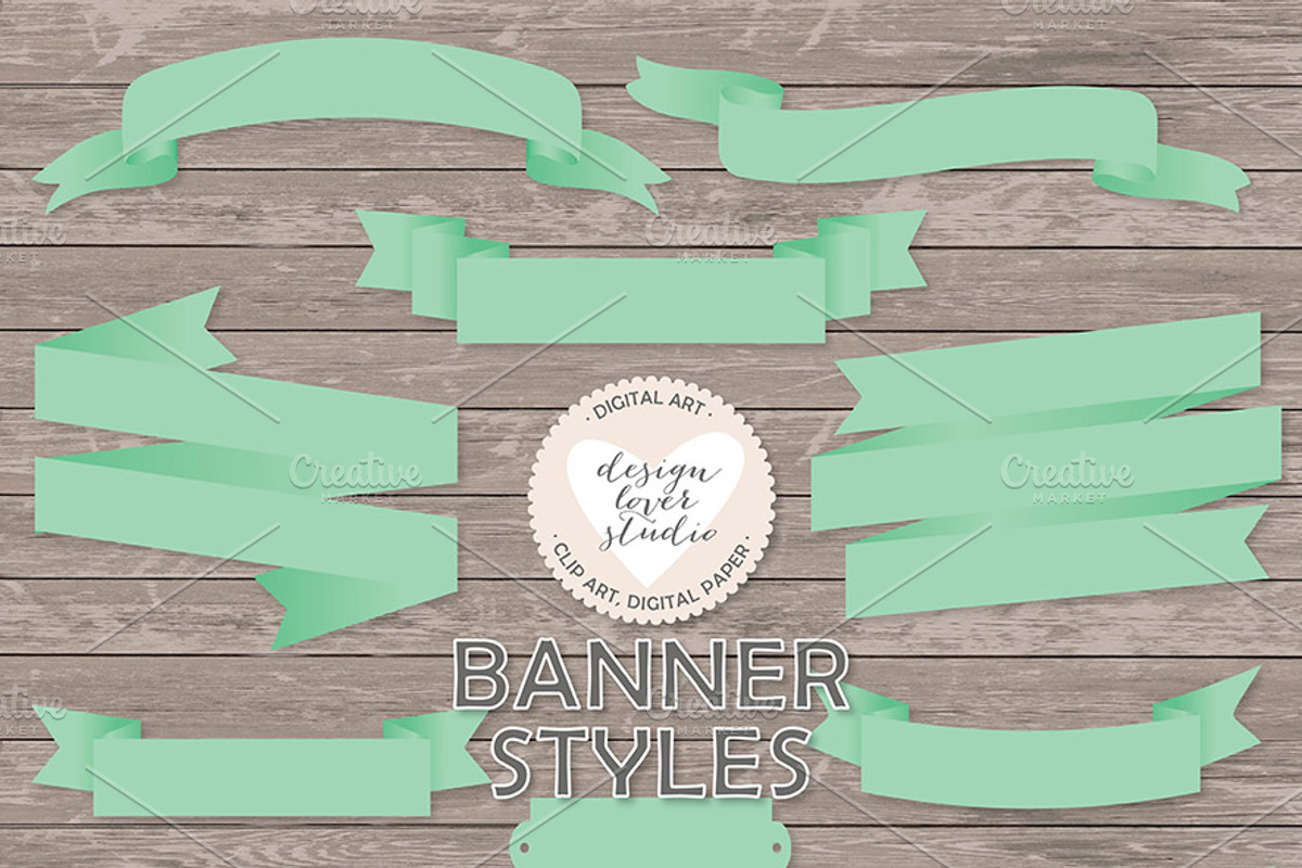 Vector mint banners/ribbons, an Illustration by designloverstudio