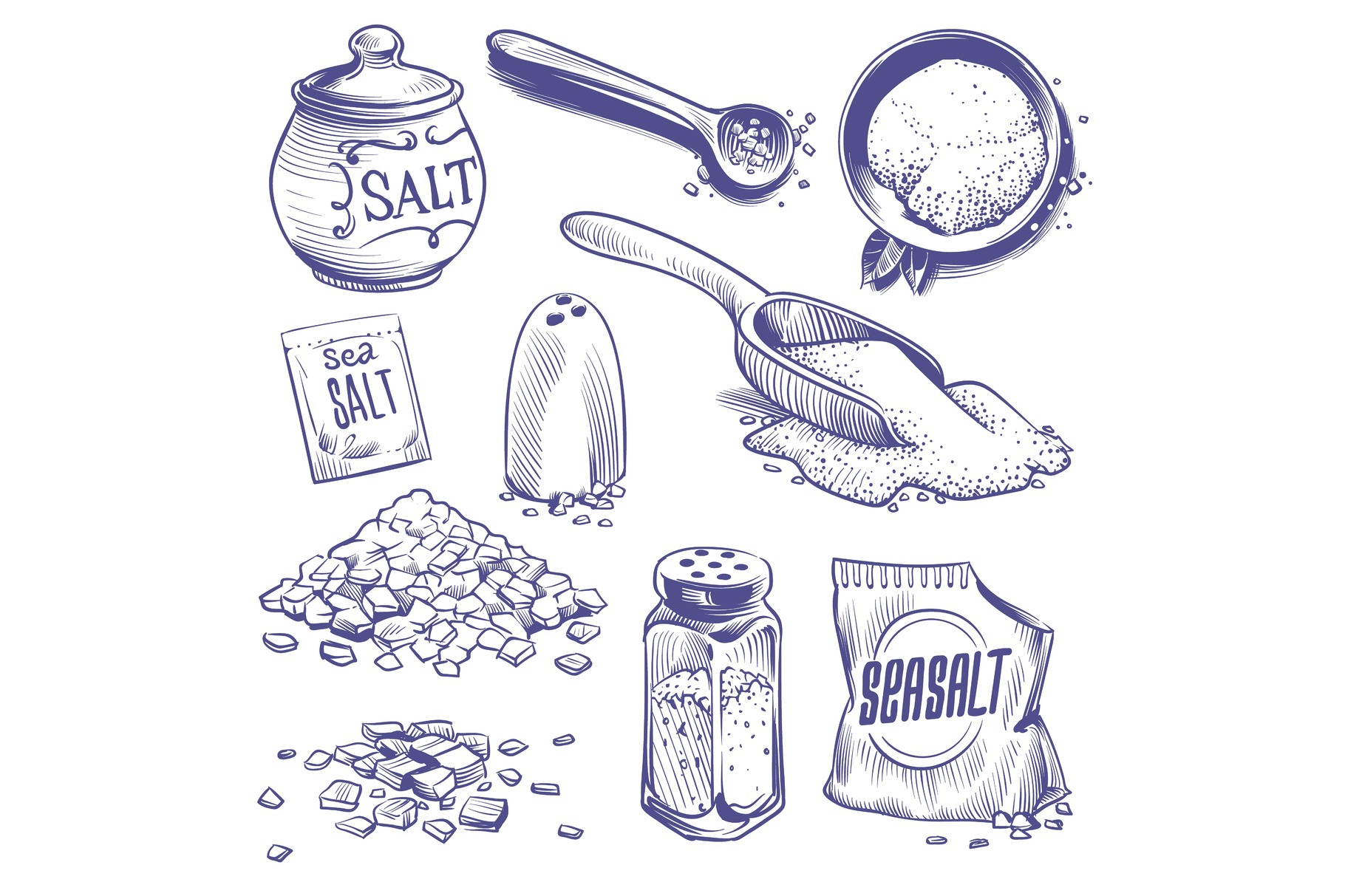 Hand drawn sea salt. Salting, a Food Illustration by YummyBuum