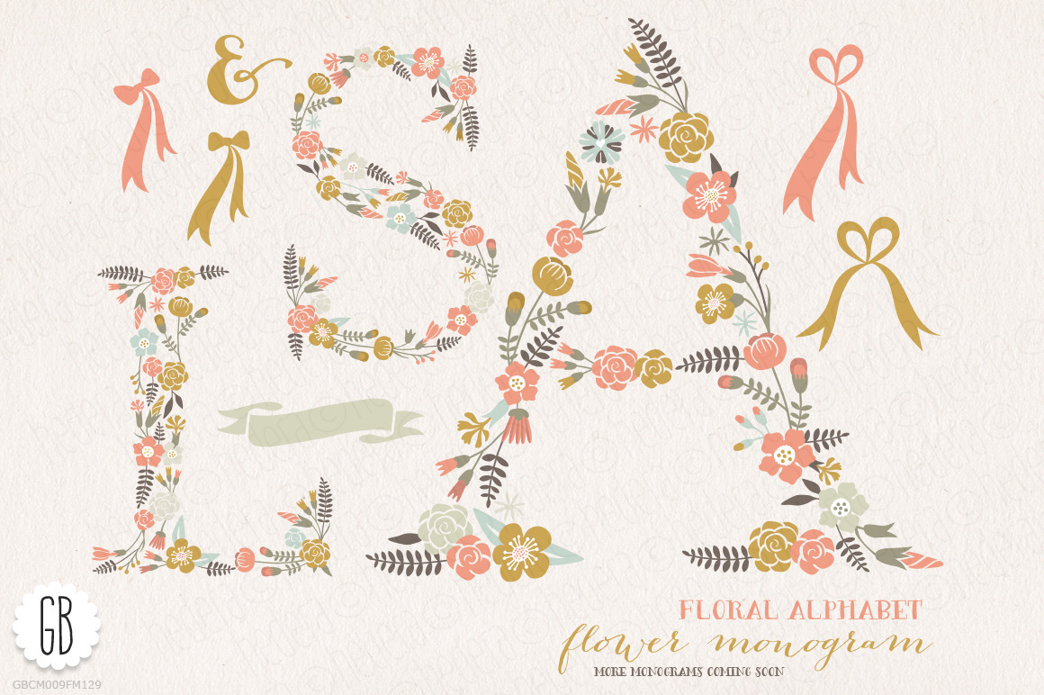 Flower monogram, floral letters ASL, a Decorative Illustration by ...