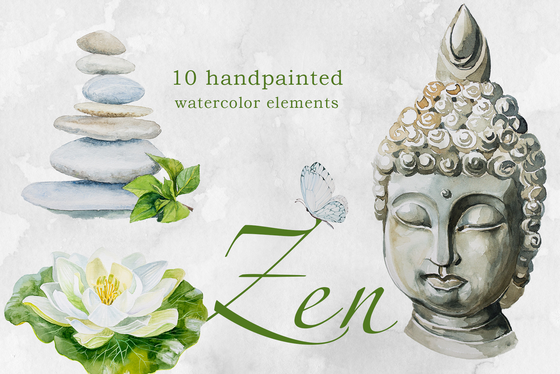 Watercolor Zen Clipart Set, an Illustration by ArtCreationsDesign
