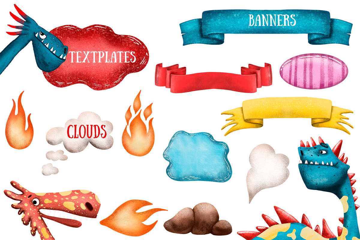 Cute Dragons - Clip Art Set, an Animal Illustration by Mashamashastu ...