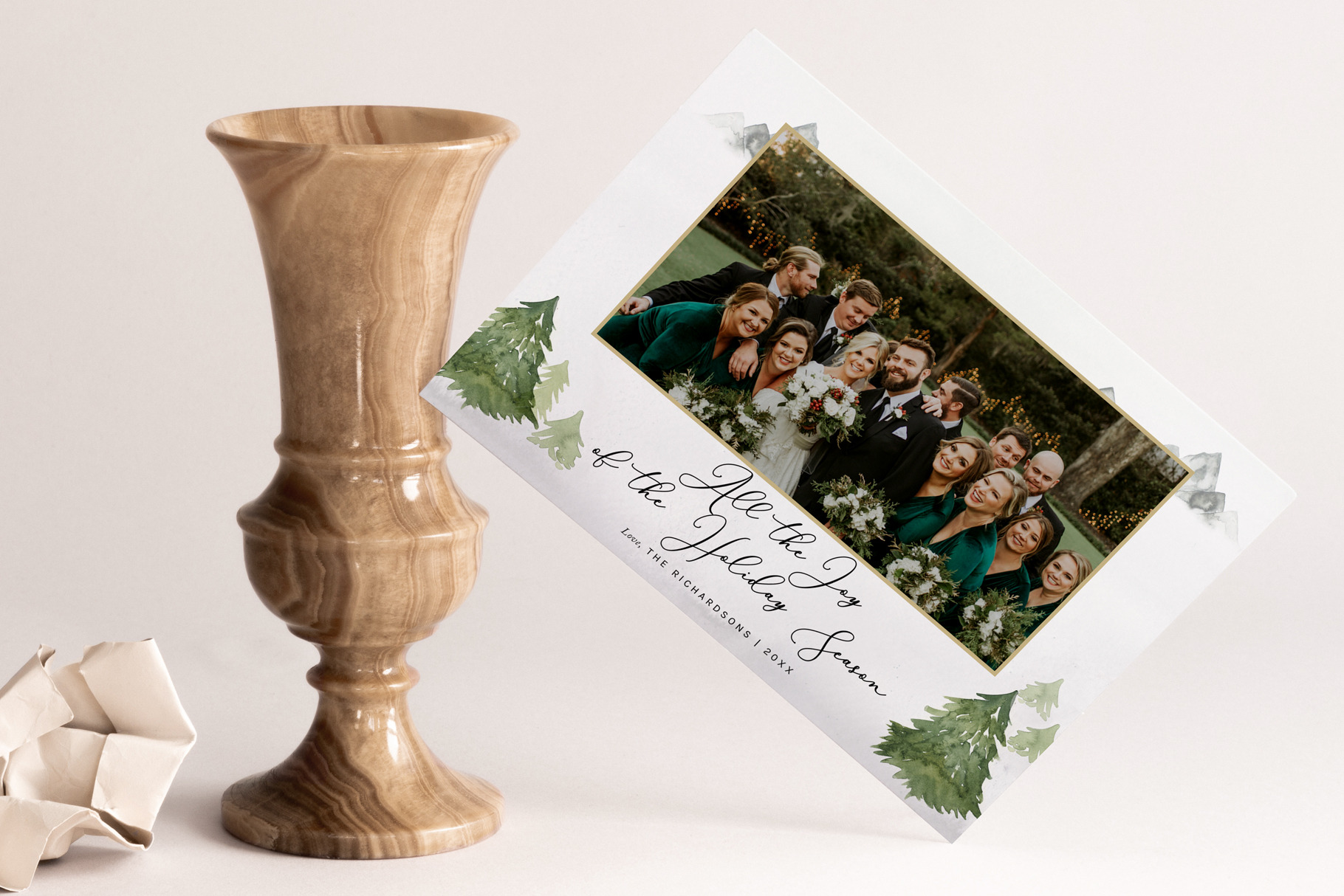 Pine Tree Christmas Photo Card PSD, a Card Template by By Stephanie Design