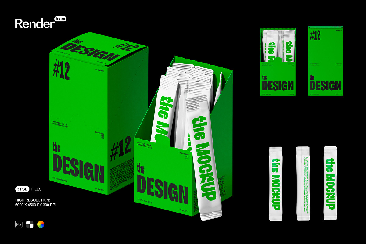Sachet Box Mockup Set (3 PSD)