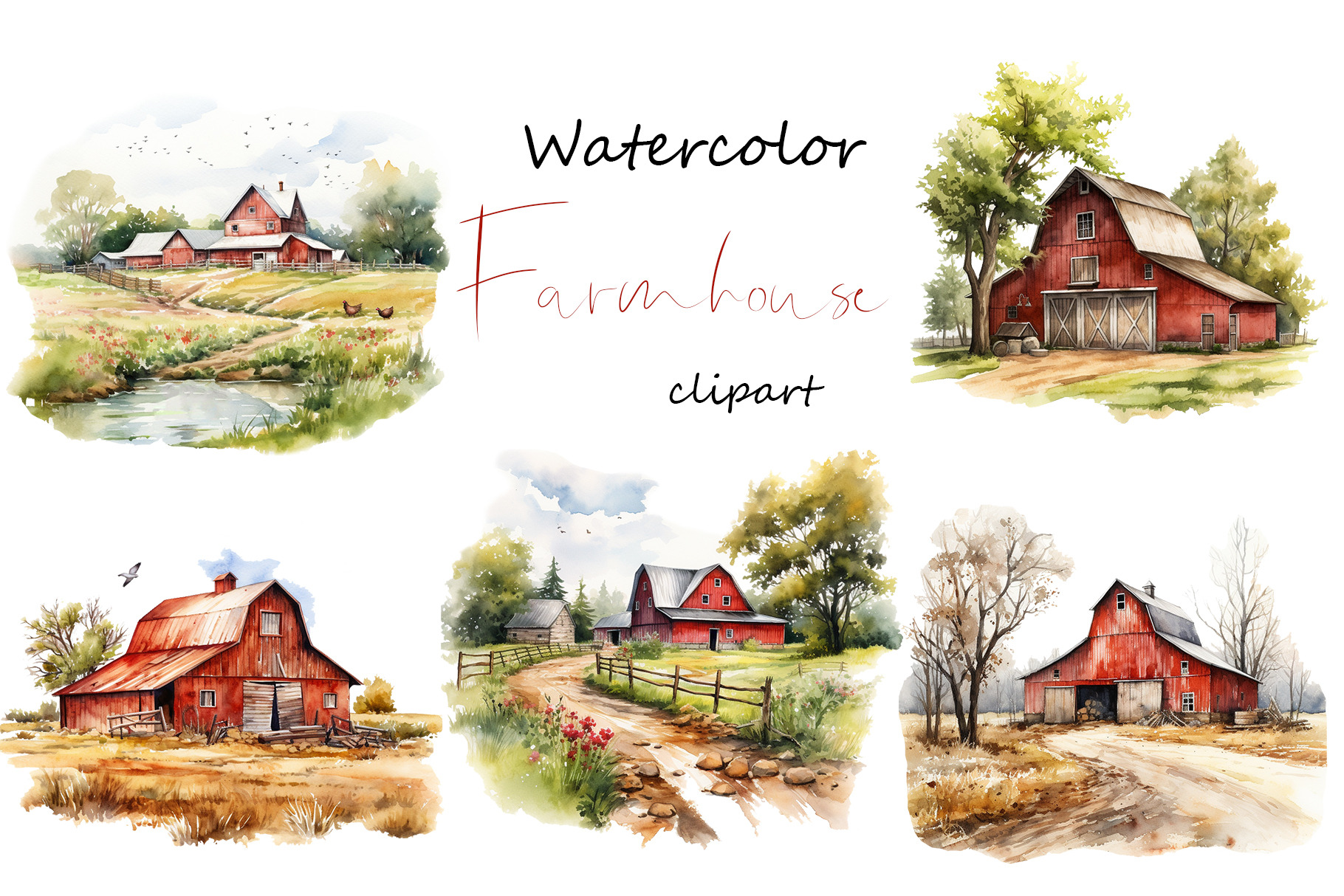 Watercolor farm clipart, fall png, an Object Graphic by KomtsyanTatyanaArt