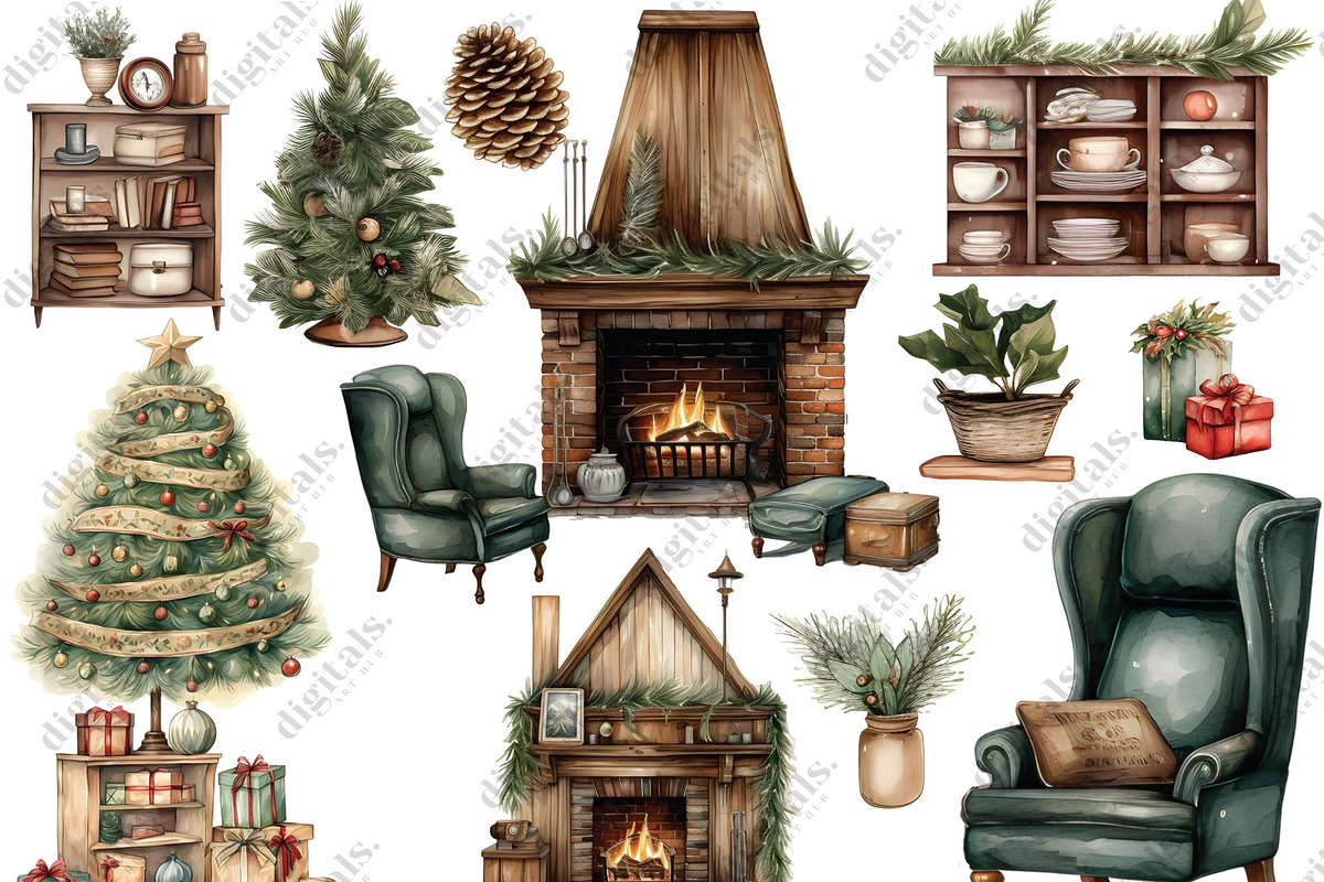 Watercolor Cozy Christmas Clipart, a Graphic by Digitals Art Hub