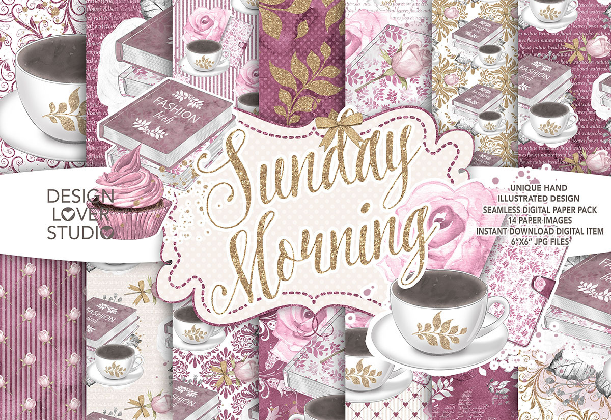 Watercolor Sunday Morning DP 2 pack, a Pattern Graphic by designloverstudio