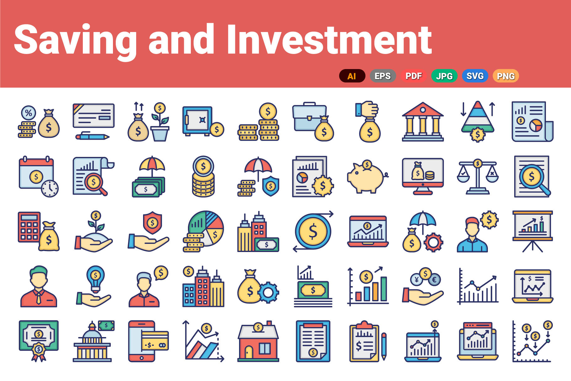 Saving & Investment Icons | AI | EPS, an Outline Icon by Vector Portal
