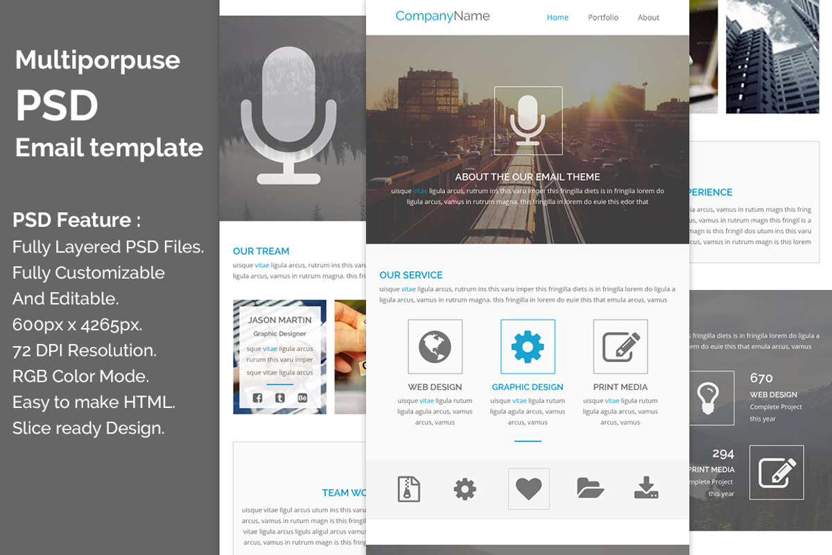 PSD email template e3., an Email Template by QuickArtisan | Creative Market
